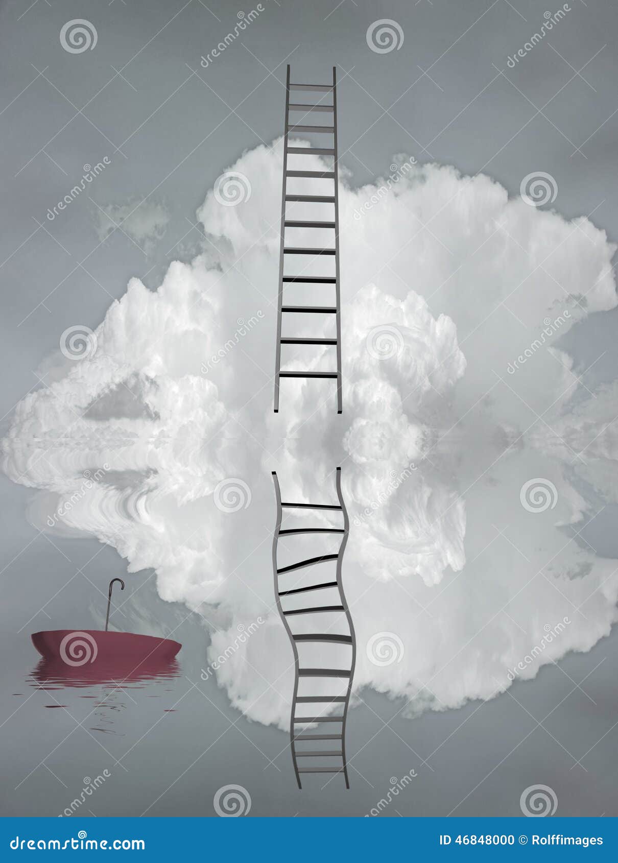 Ladder Reflected in Water with Floating Umbrella Stock Illustration ...