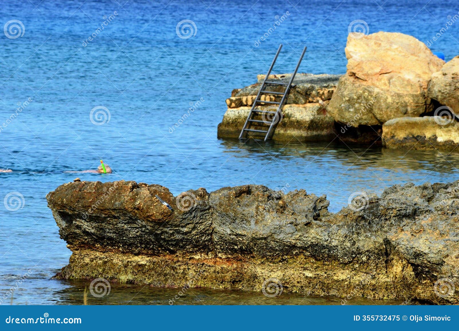 Ladder on the Rock for Descending into the Sea Stock Image - Image of ...