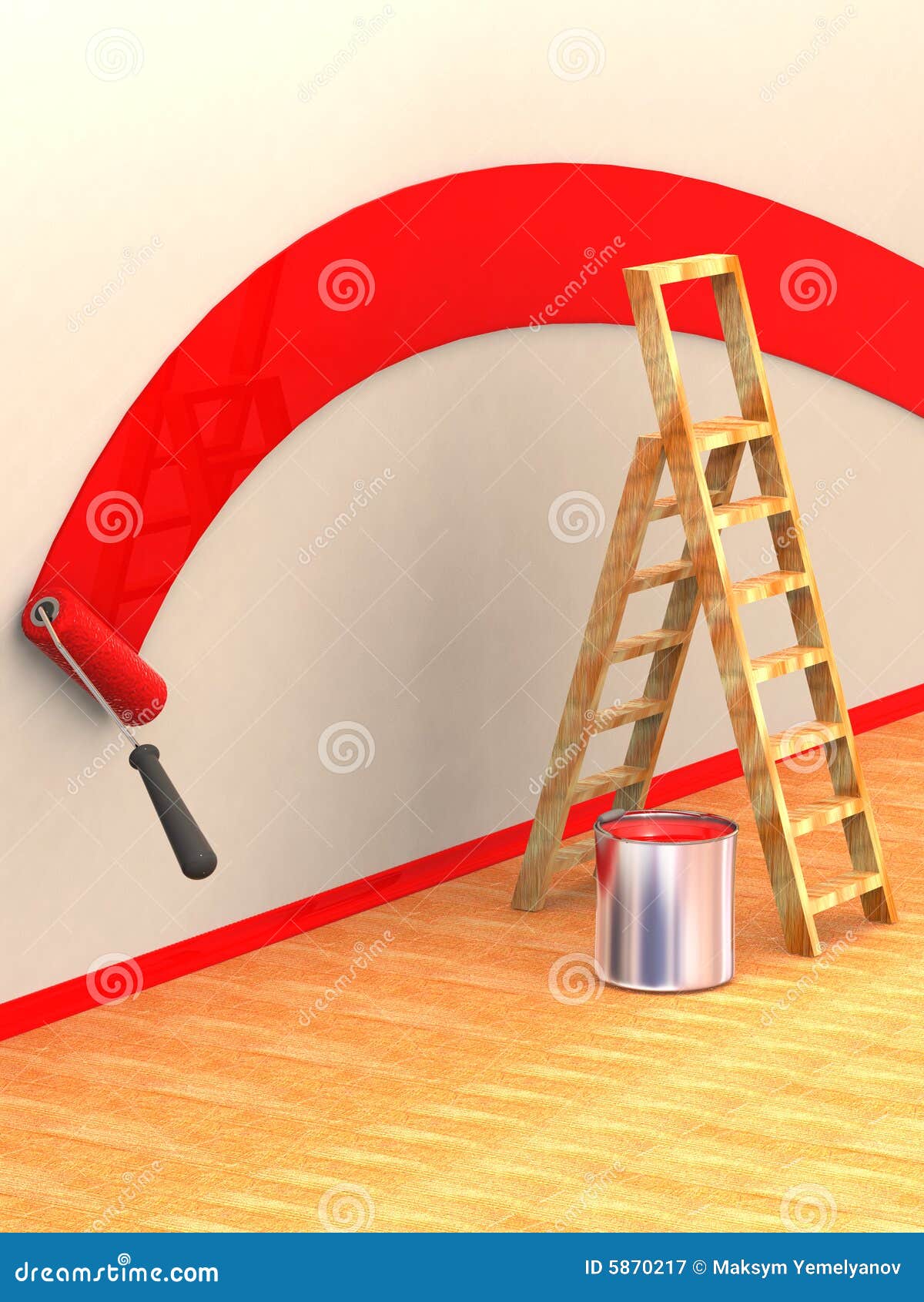 Ladder, Roller Brush, Bucket Stock Illustration - Illustration of ...