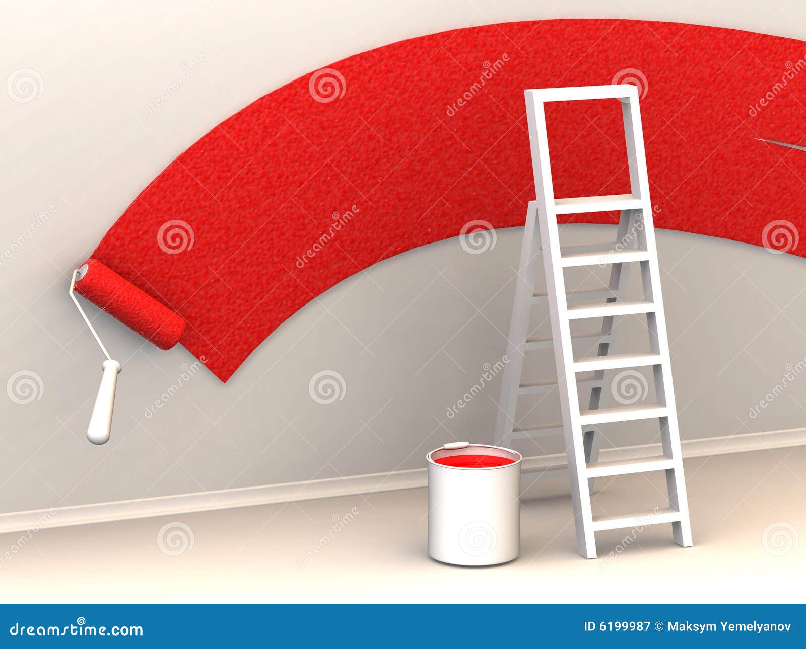 Ladder, Roller Brush, Bucket. Stock Illustration - Illustration of ...