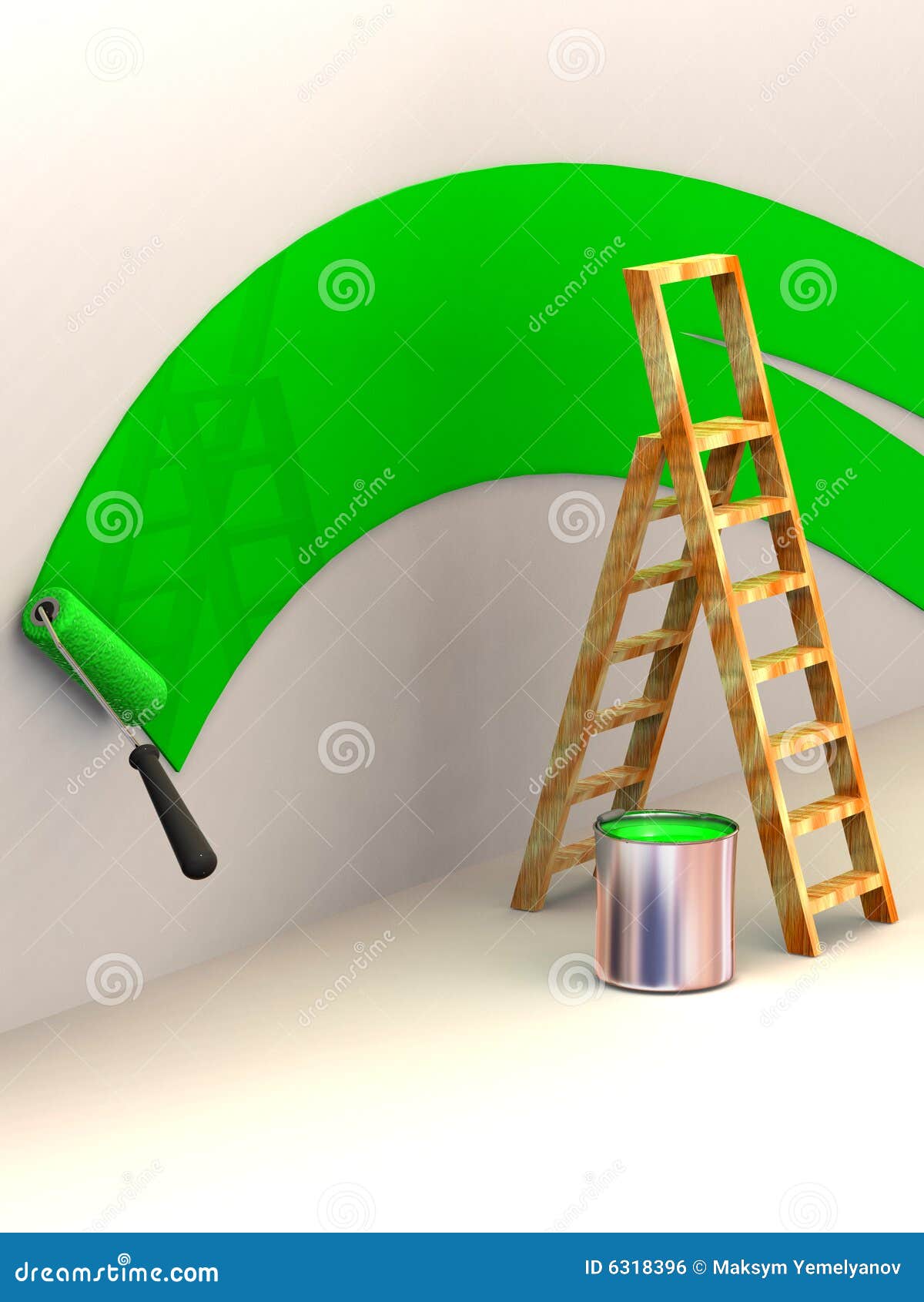 Ladder, Roller Brush, Bucket. Stock Illustration - Illustration of ...