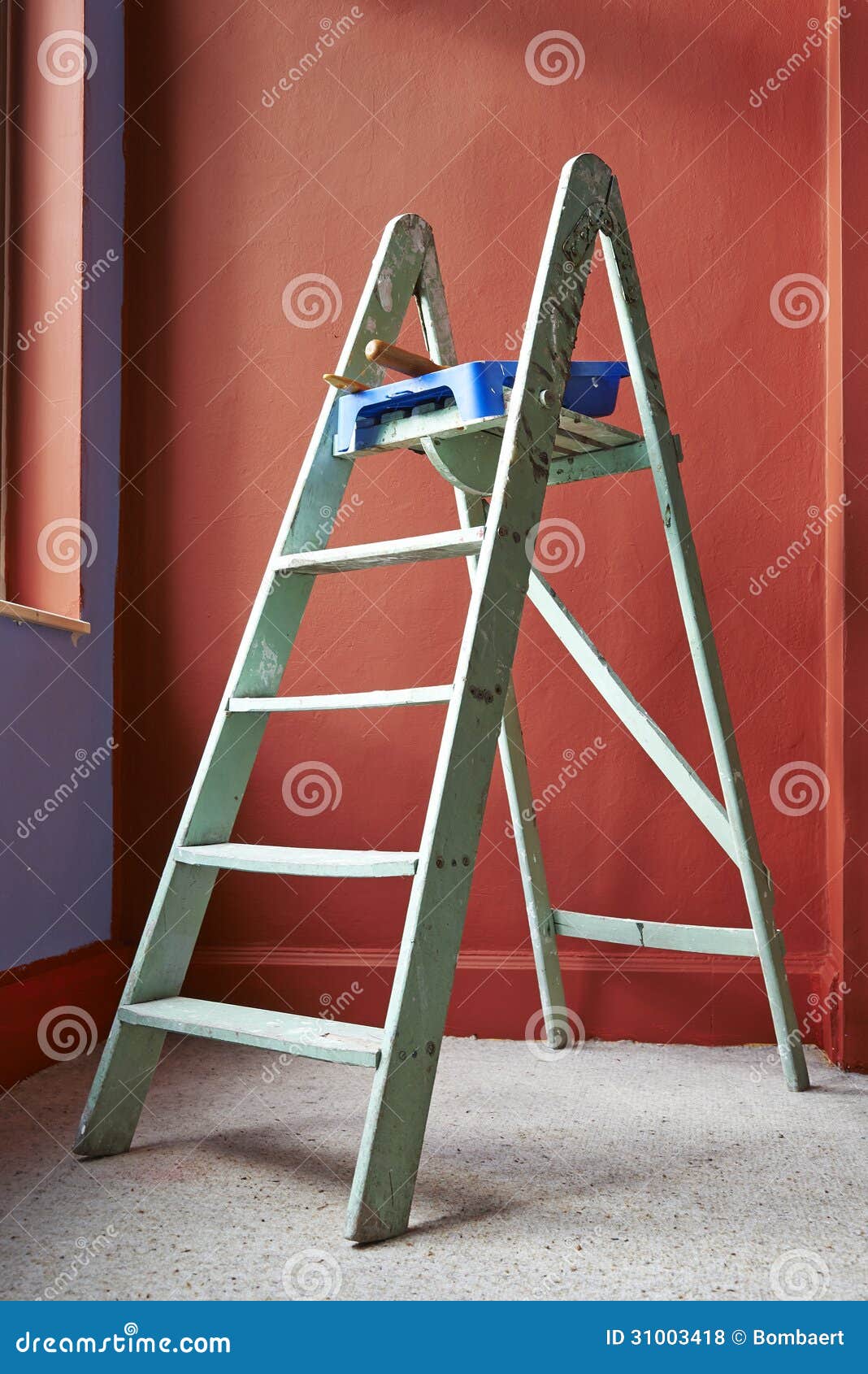 Ladder, Roller Brush, Bucket Stock Photo - Image of estate, indoors ...