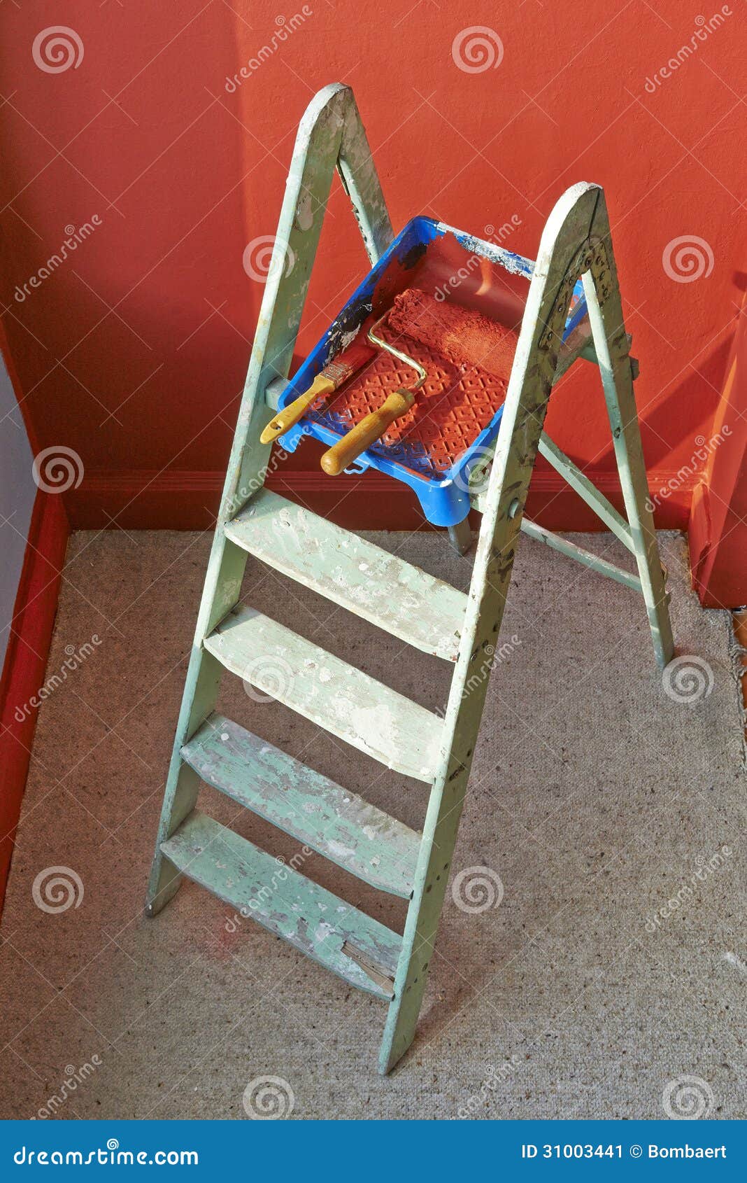 Ladder, Roller Brush, Bucket Stock Image - Image of brushing, structure ...