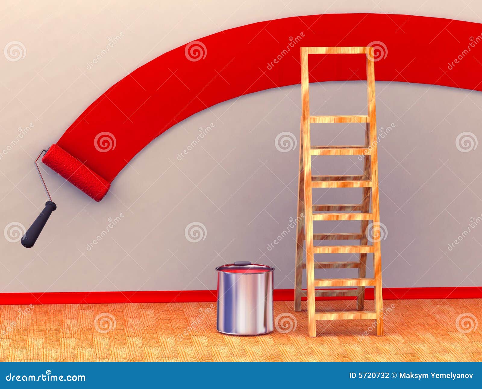Ladder, Roller Brush, Bucket. Space for Text Stock Illustration ...