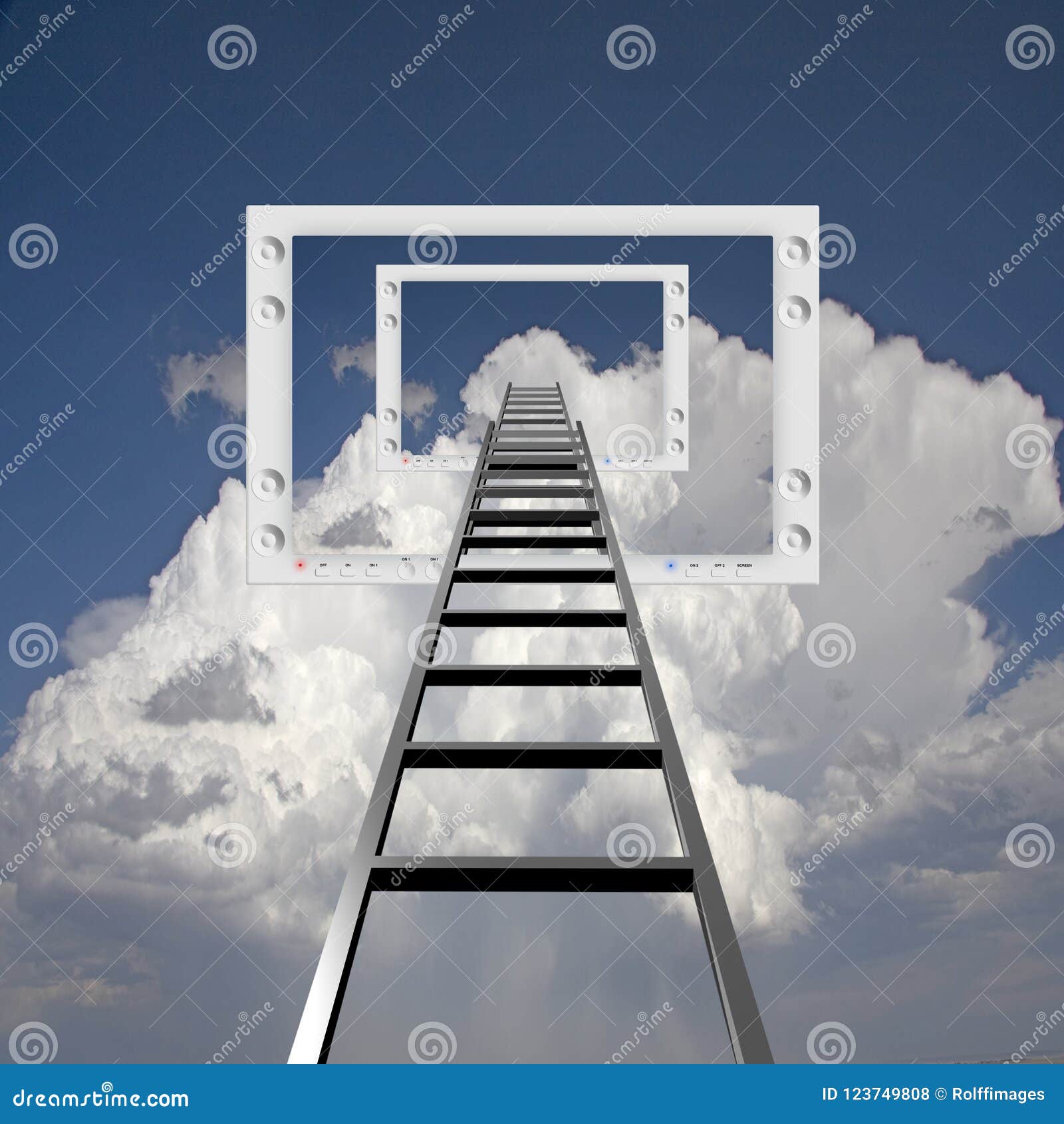 Ladder into sky stock illustration. Illustration of steps - 123749808
