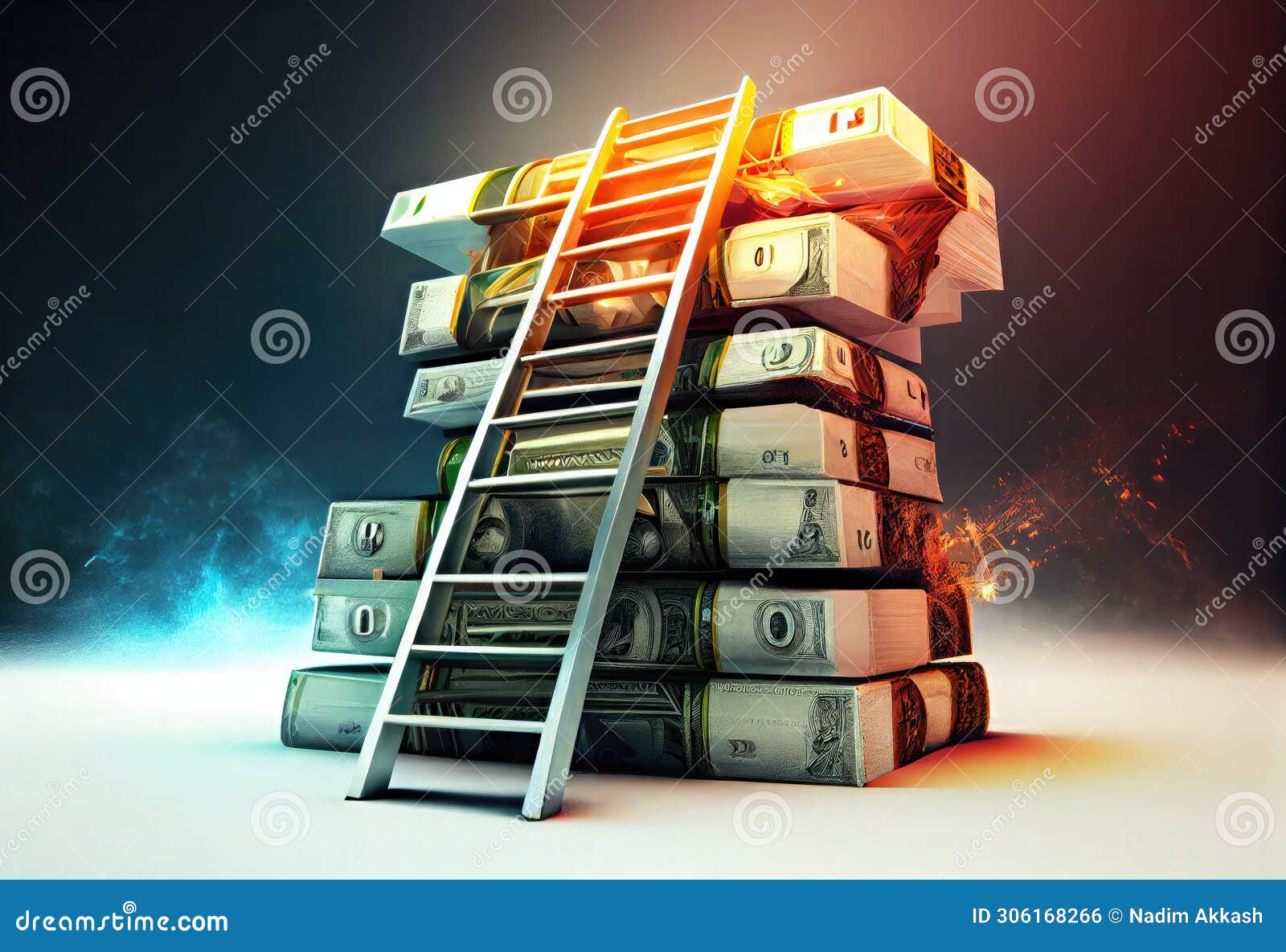 Ladder on Stack from Dollars Pack. Generative Ai Stock Illustration ...