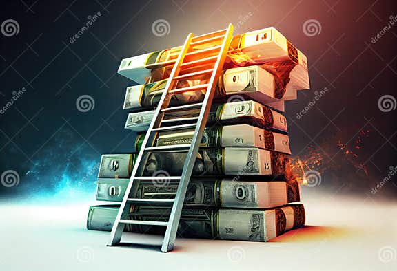 Ladder on Stack from Dollars Pack. Generative Ai Stock Illustration ...