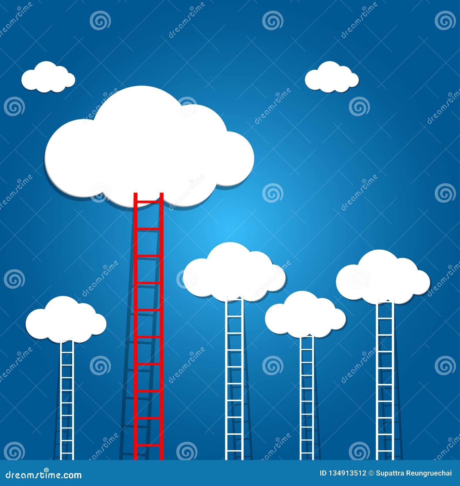 Ladder To the Clouds on Blue Background. Stock Vector - Illustration of ...