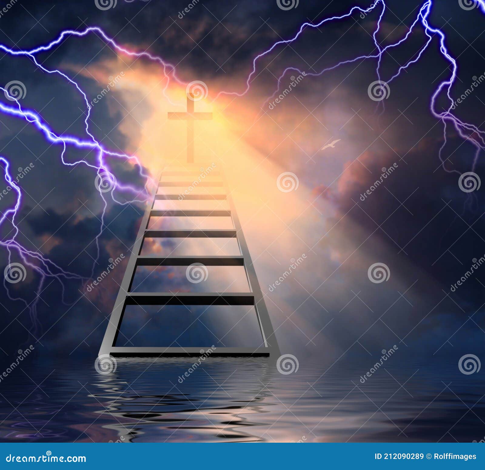 Ladder To God with Lightning All Around Stock Image - Image of ladder ...