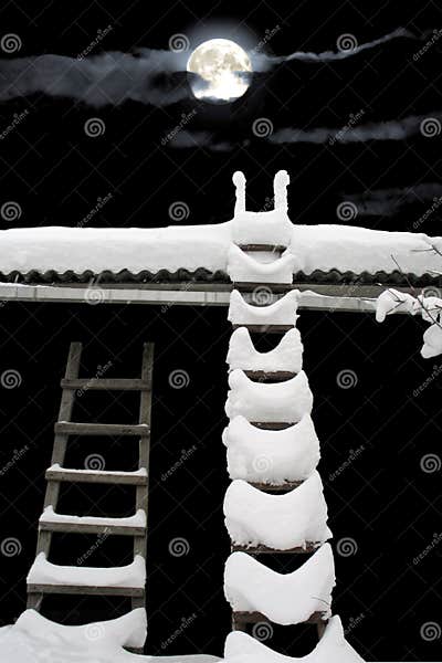 Ladder to the moon stock illustration. Illustration of step - 8885706