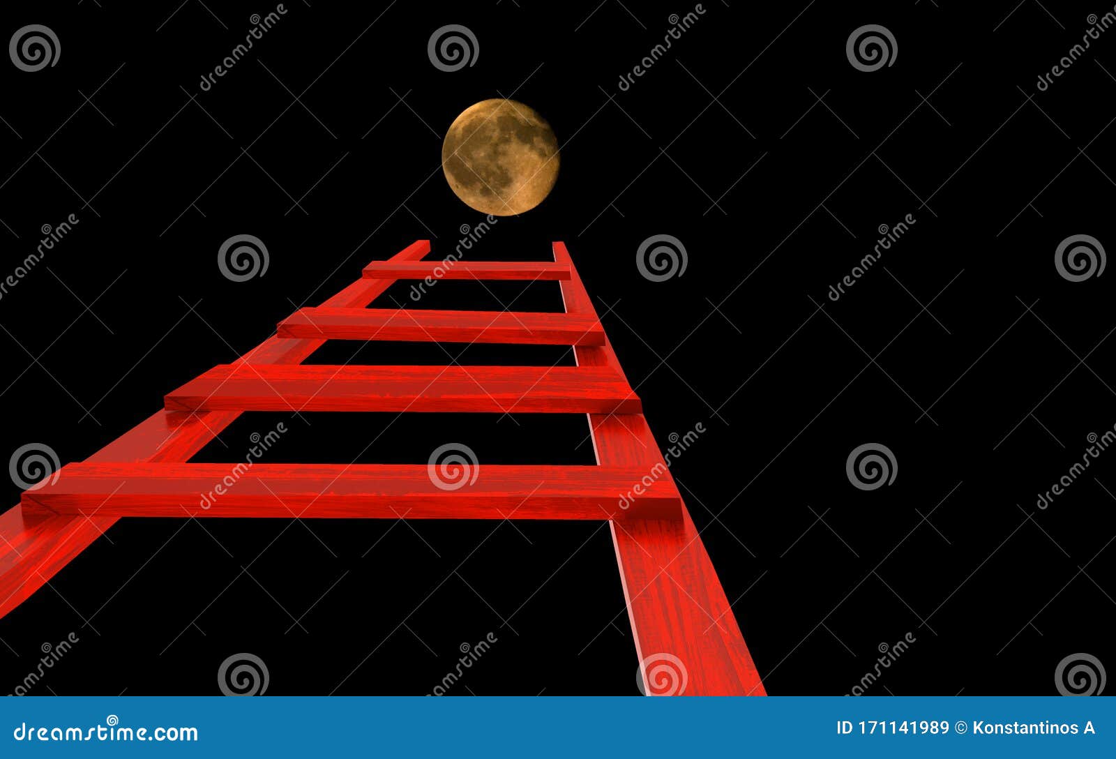 Ladder To the Moon in Night Sky Ambitions - 3d Rendering Stock ...