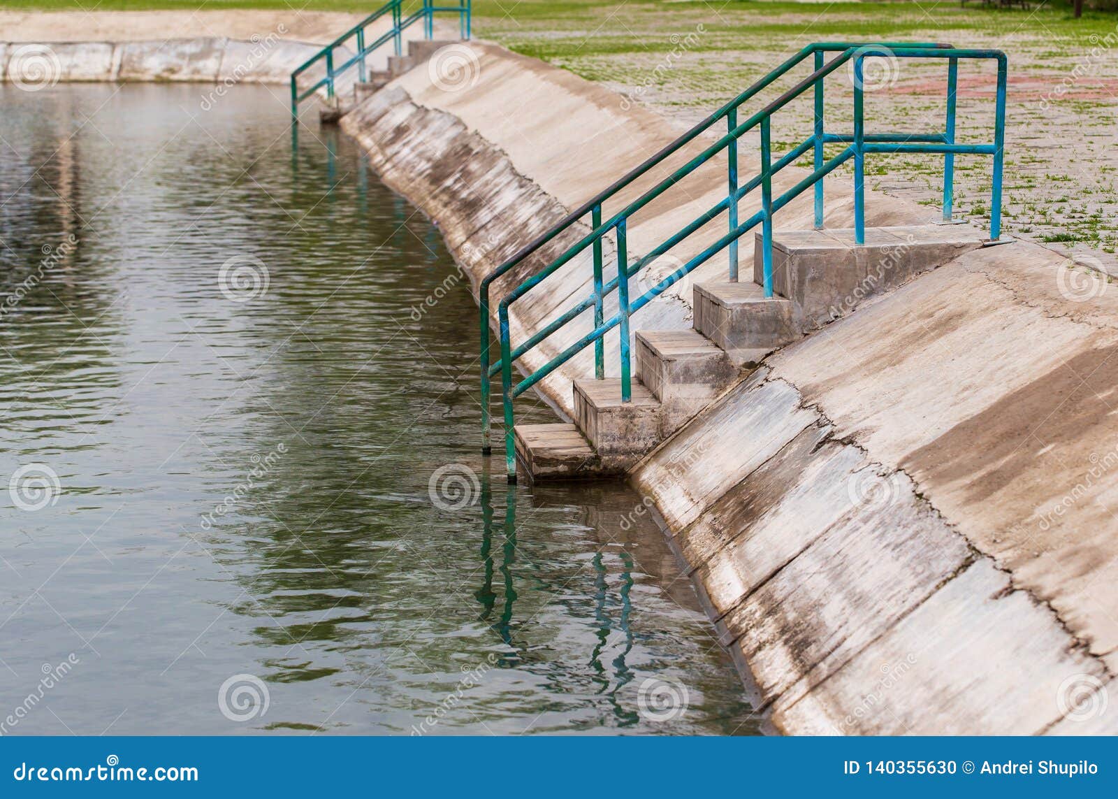 Ladder to a pond in nature stock photo. Image of holiday - 140355630