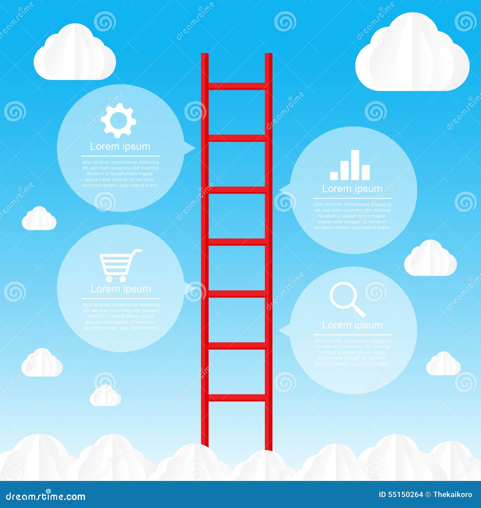 Ladder To Sky and Cloud Infographic Data Bubble Template - Vector ...