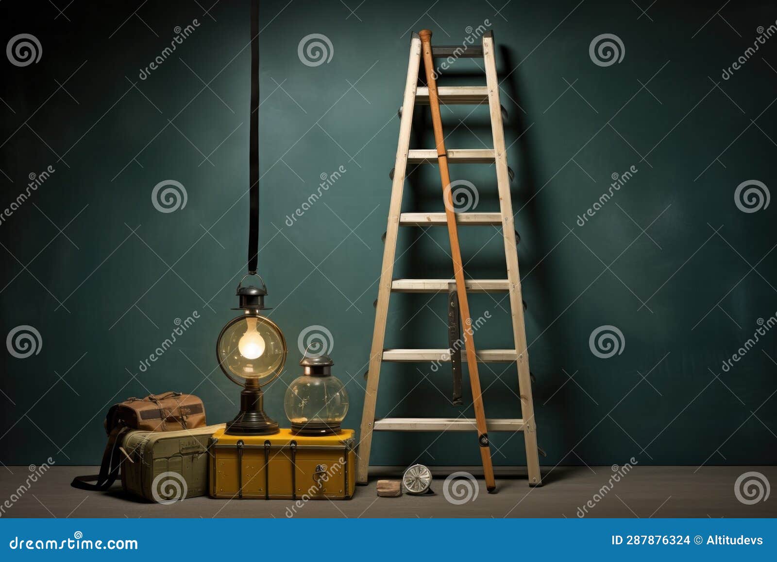 A Ladder and a Toolbox Ready for a Light Bulb Change Stock Photo ...