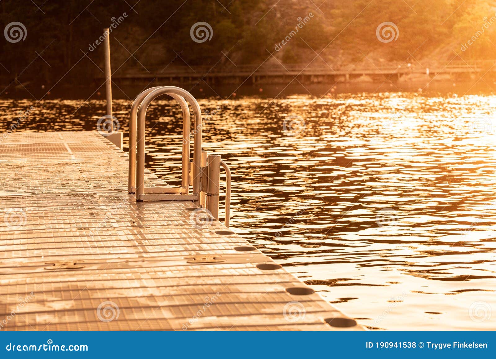 Ladder into the Water of a Lake in Sunset Stock Photo - Image of ladder ...