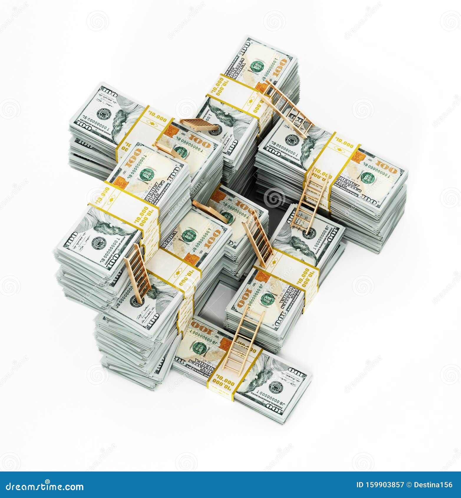 Ladders on Arranged Dollar Bill Stacks. 3D Illustration Stock ...
