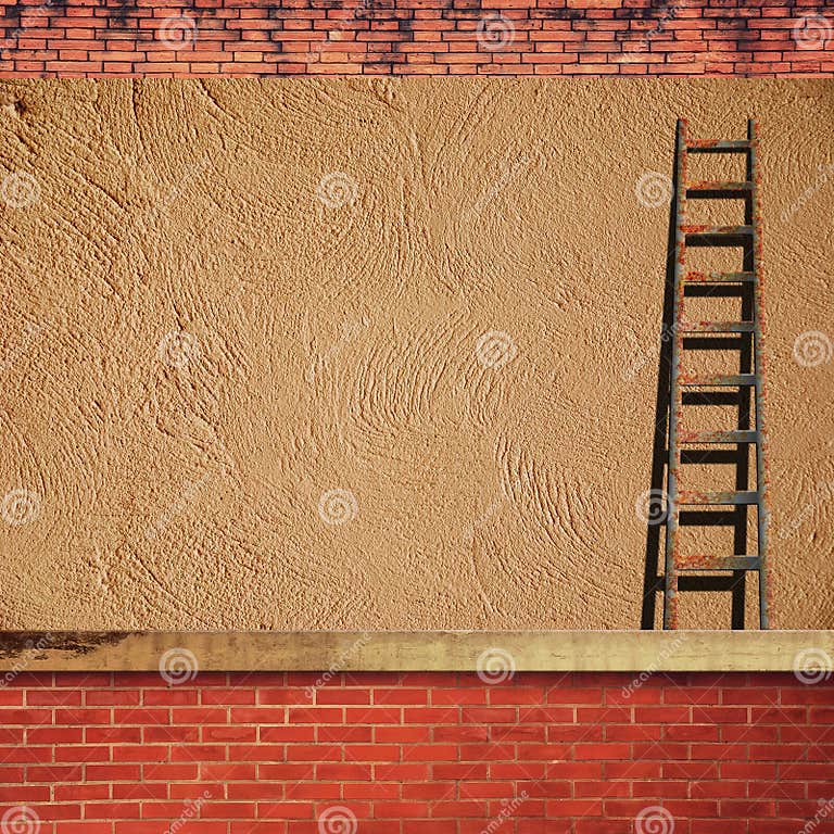 Ladders on brick wall stock photo. Image of sign, clouds - 72187488