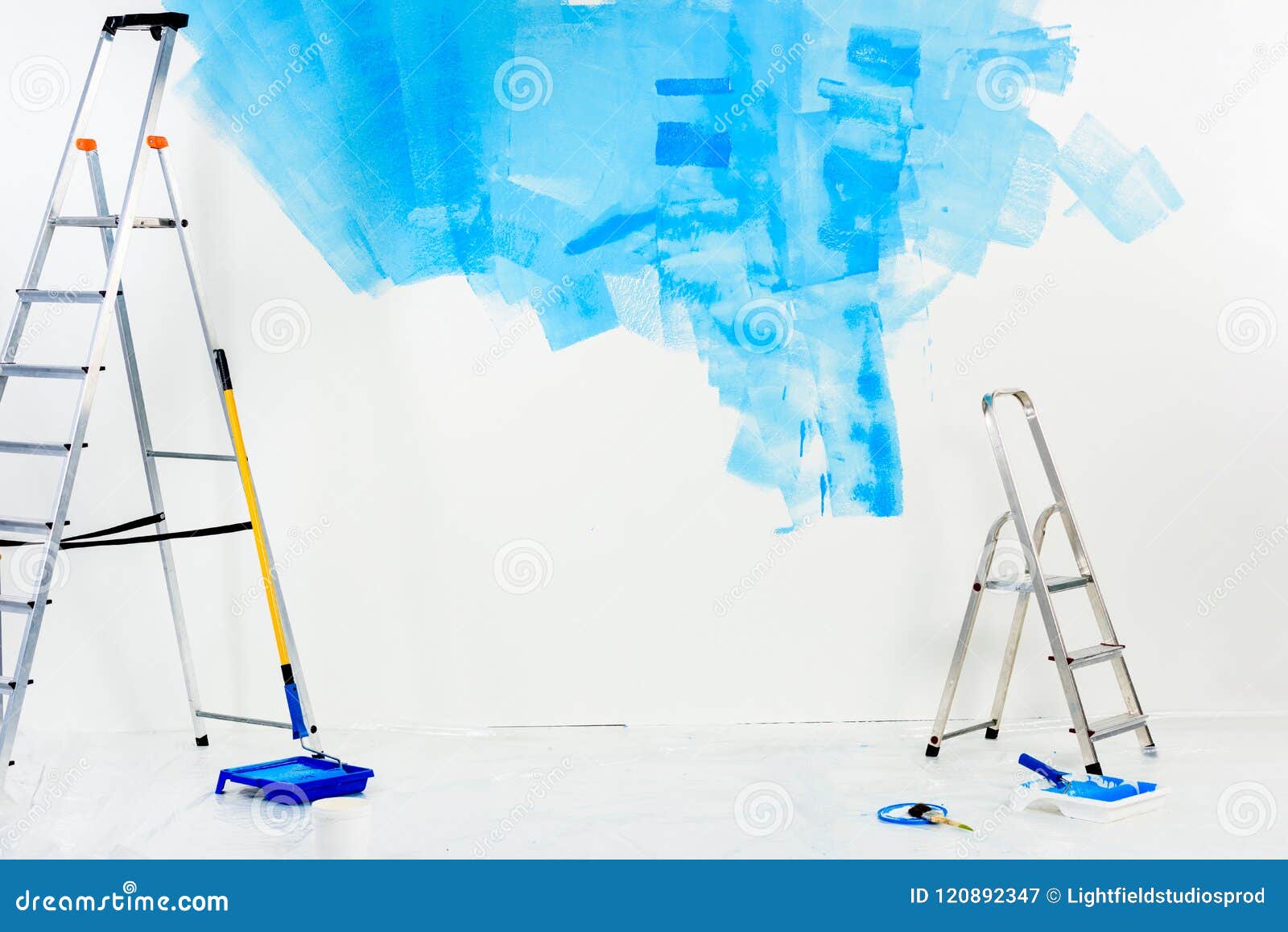 Ladders and Paint Roller Brushes Stock Image - Image of brush, room ...