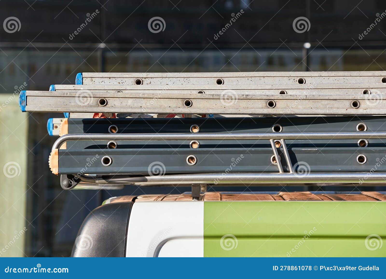 Ladders on Top of a Work Van Stock Photo - Image of equipment, haul ...