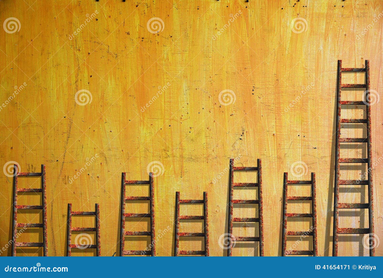 Ladders on yellow wall stock image. Image of crack, blue - 41654171