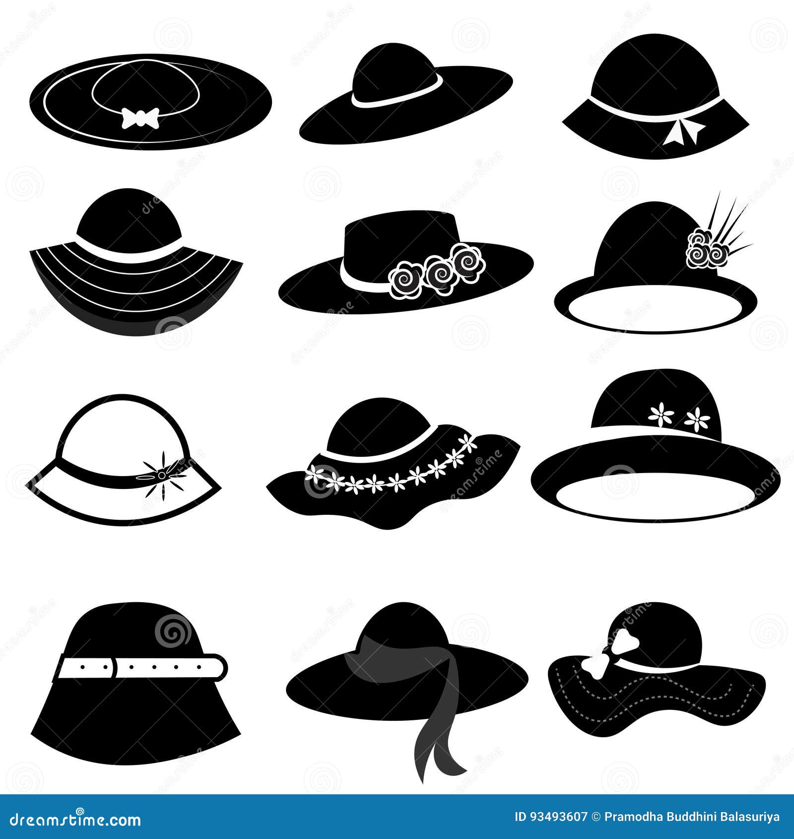Ladies hat icons set stock vector. Illustration of retro - 93493607