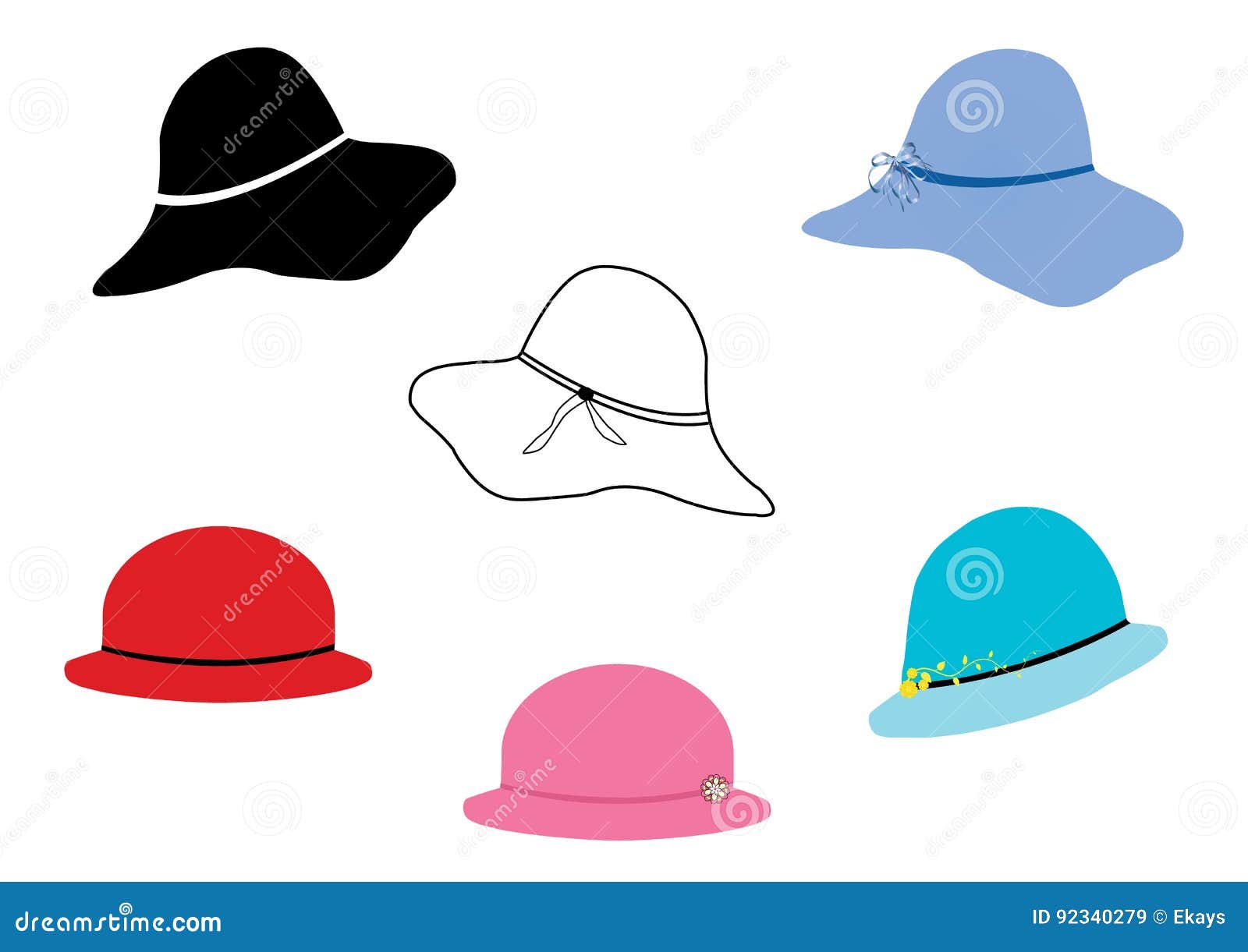 Ladies hats stock vector. Illustration of blue, collection - 92340279