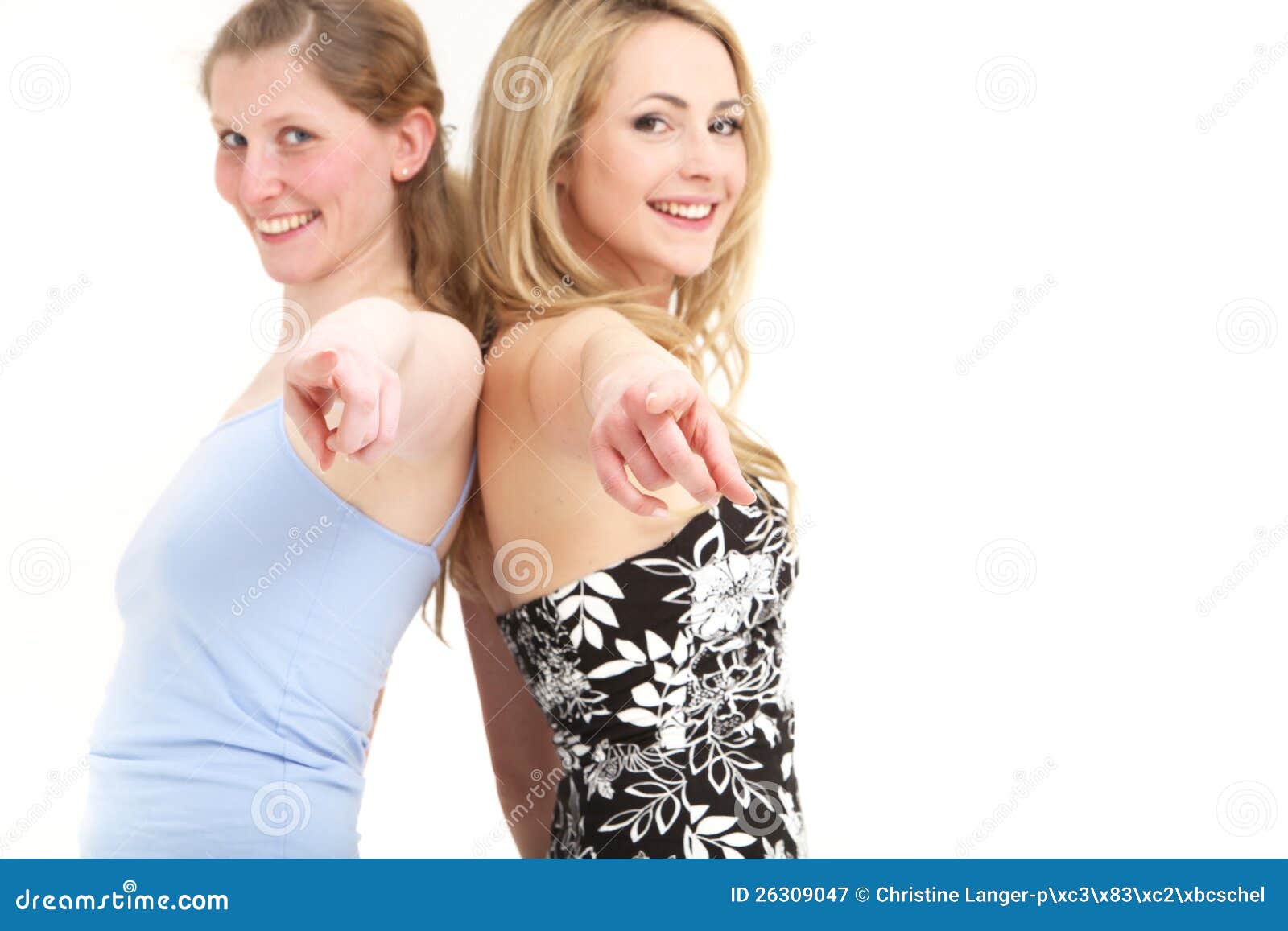 Ladies Having Fun Pointing To Camera Stock Image - Image of smiling ...