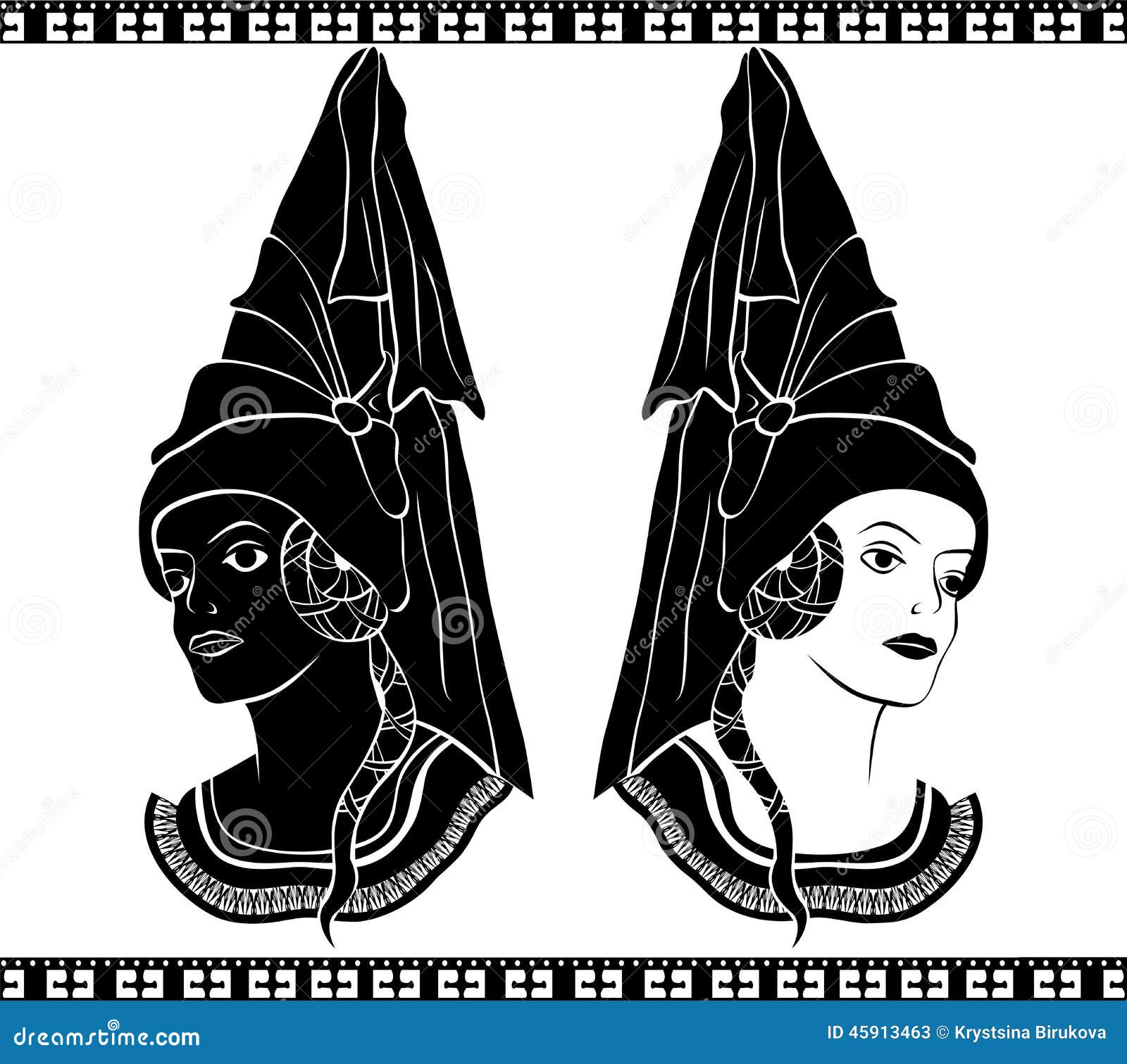 Ladies in medieval hats stock vector. Illustration of stencil - 45913463