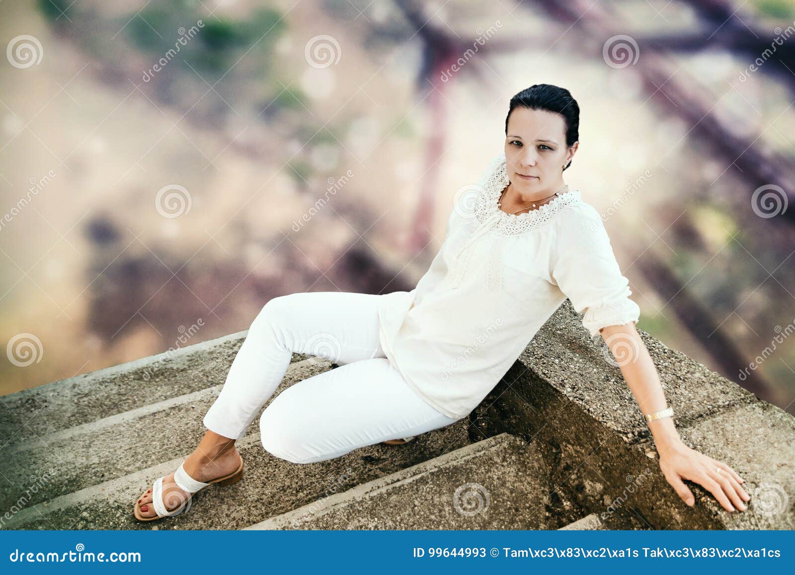 Ladies Model, Sitting on Stairs Stock Image - Image of painted, color ...