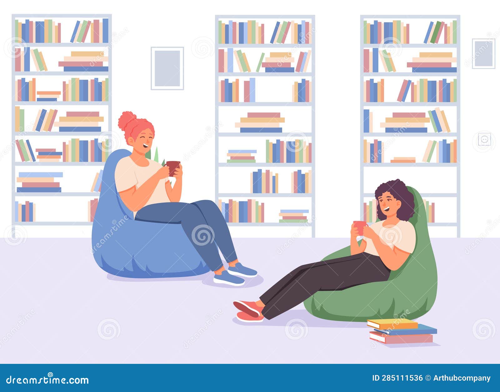 Ladies Sitting in Library, Holding Cup of Tea and Drinking Stock Vector ...