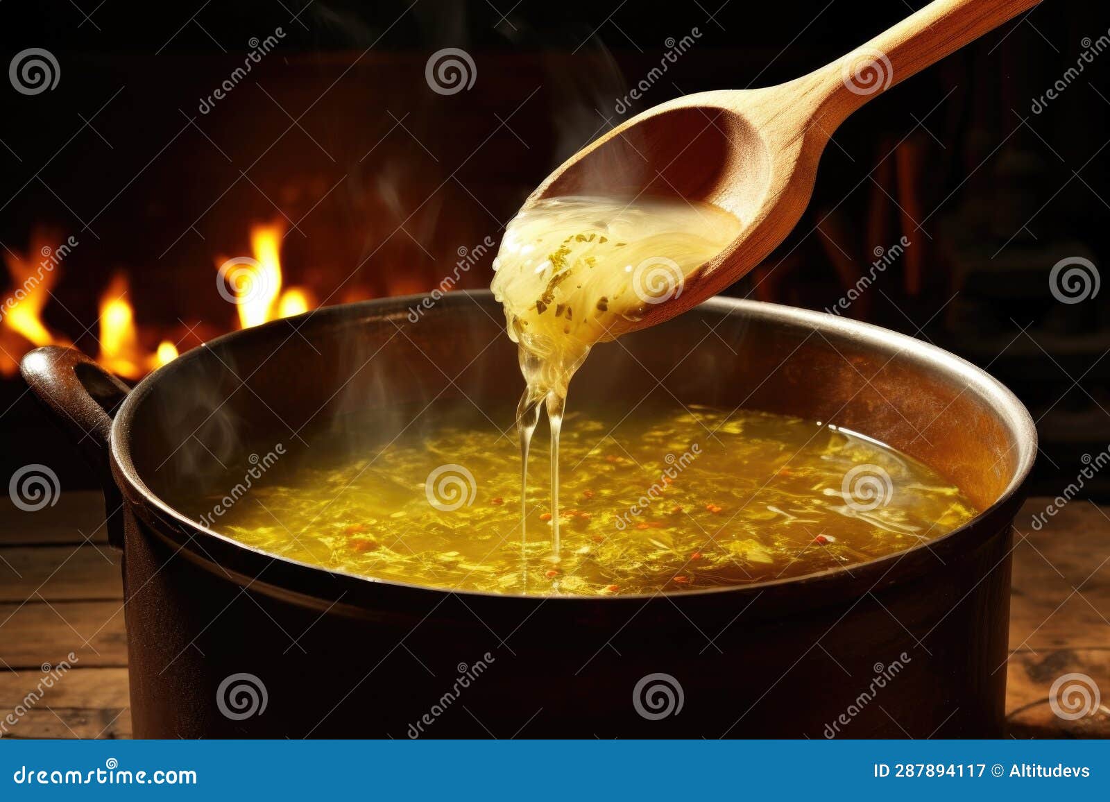 A Ladle Scooping Out a Portion of Soup from a Pot Stock Illustration ...