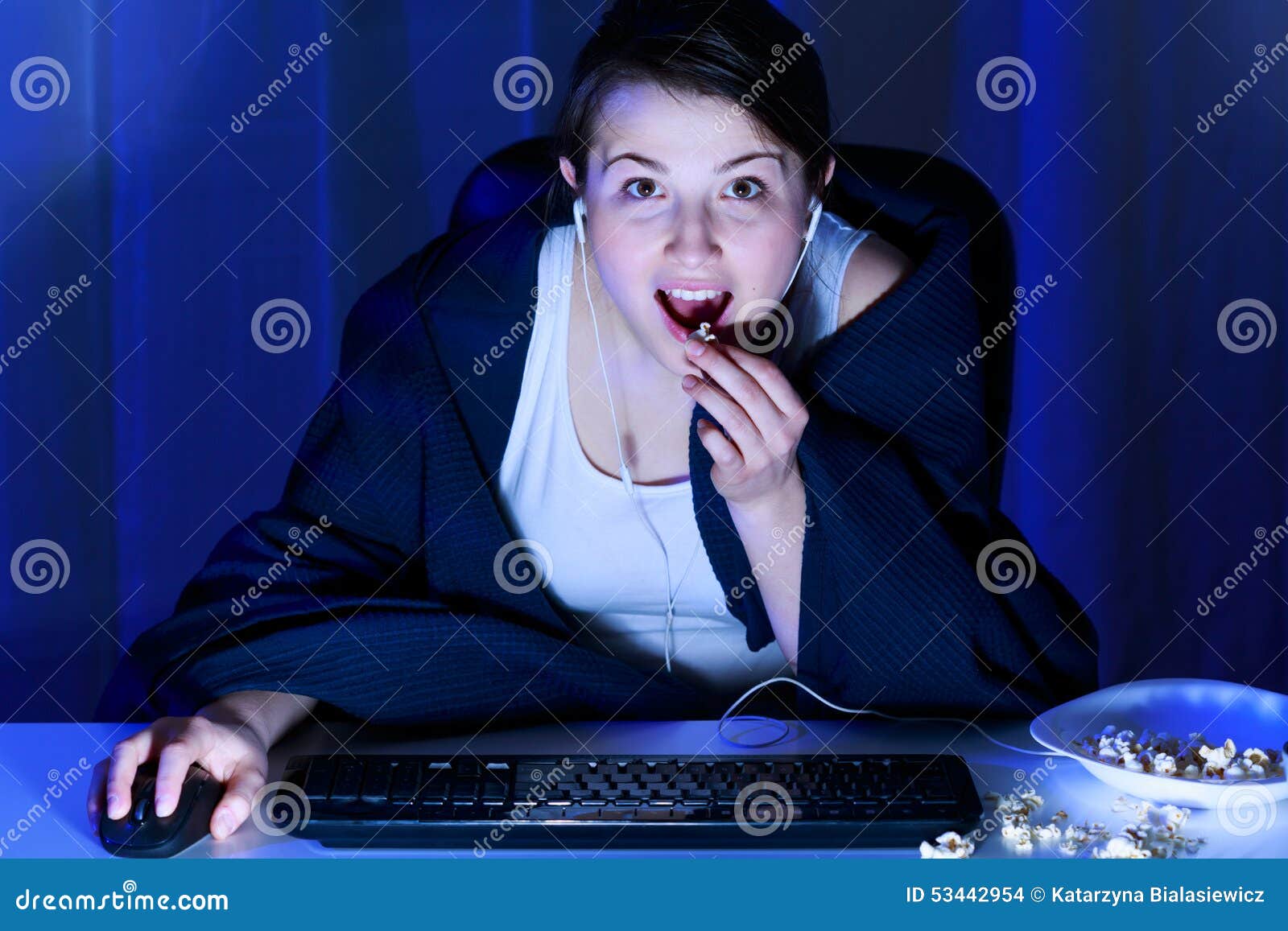 Lady addicted to computer stock photo. Image of online - 53442954