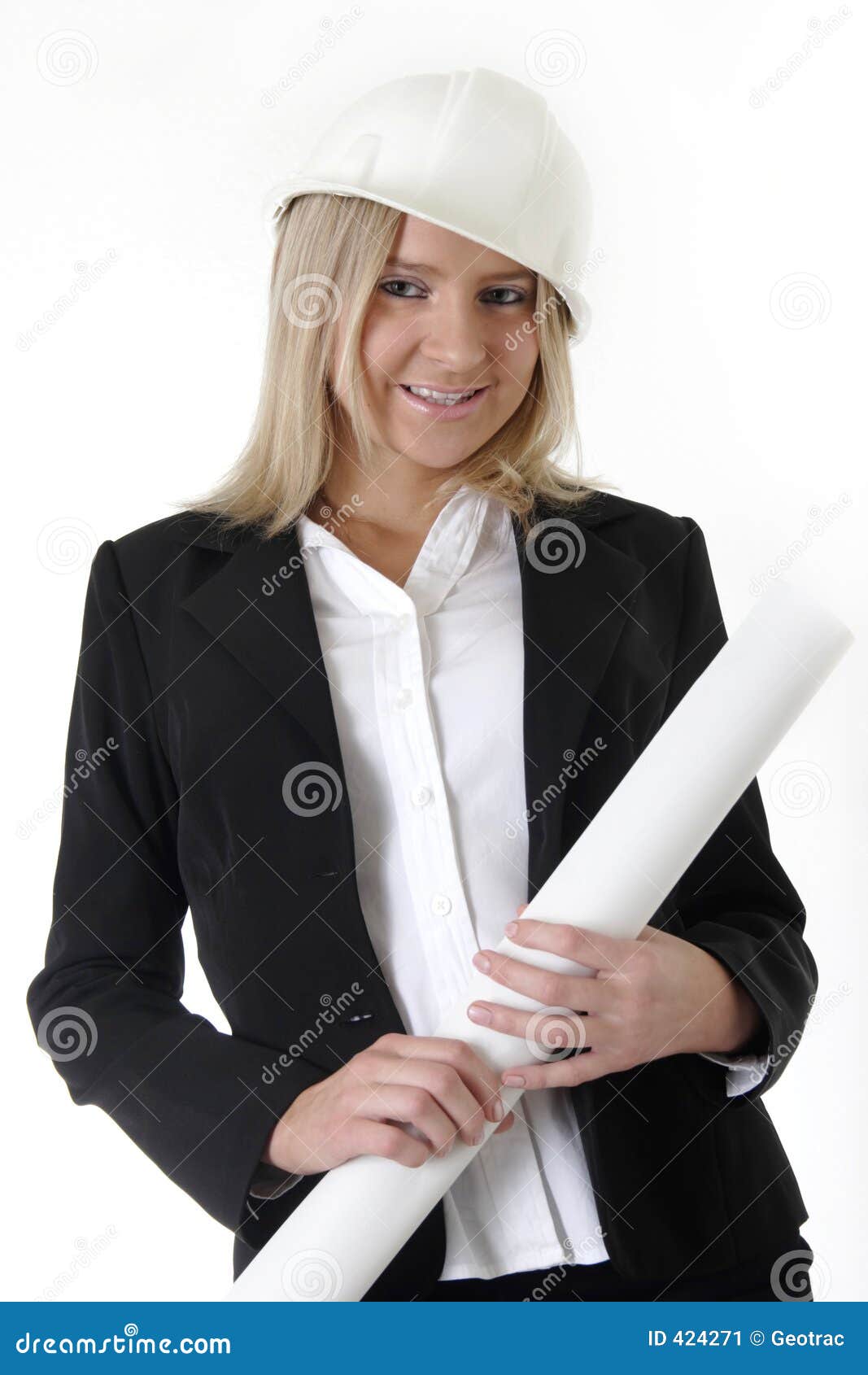 Lady Architect Holding Blueprints Stock Image - Image of profession ...