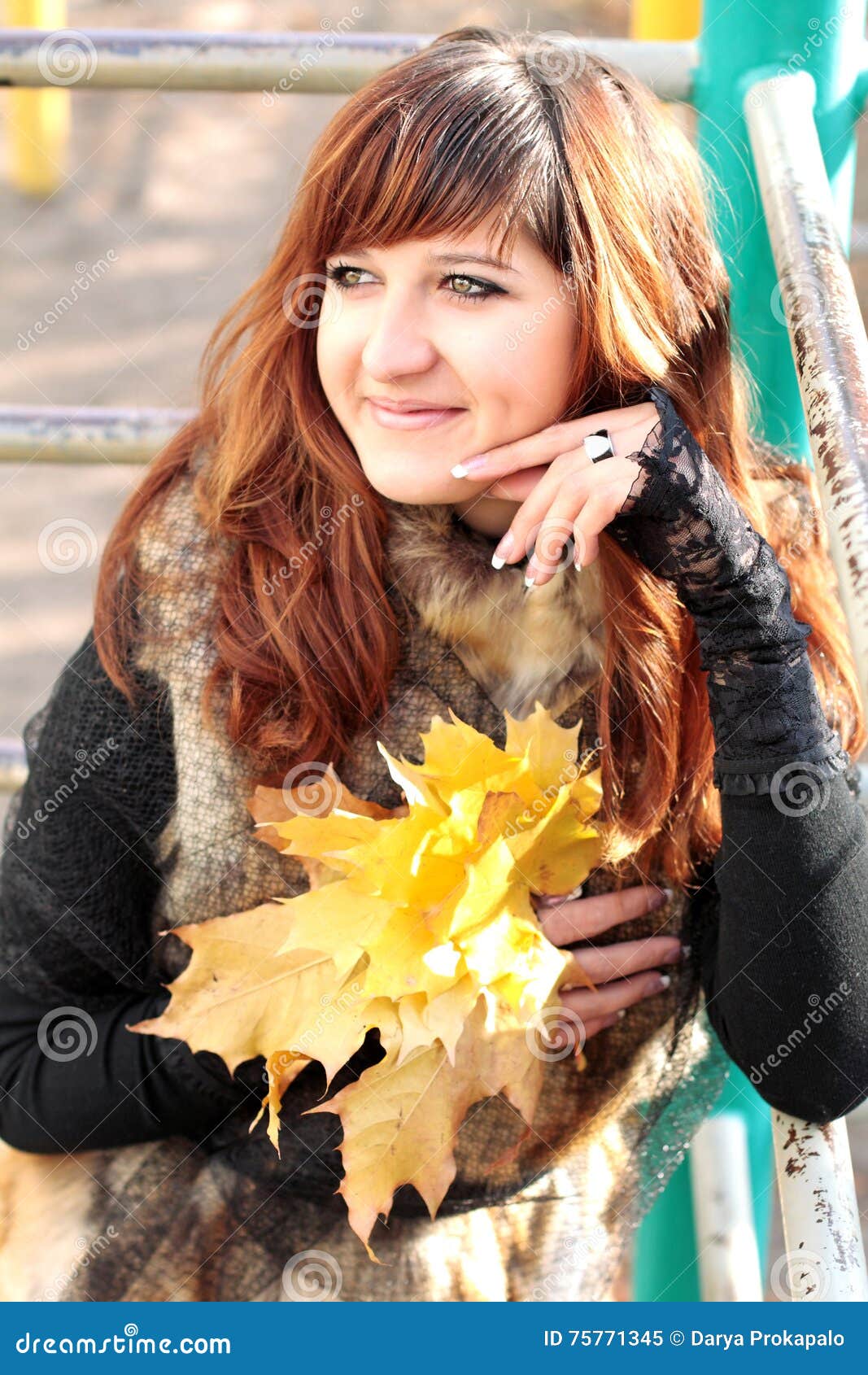 Lady with autumn leaves stock image. Image of climate - 75771345