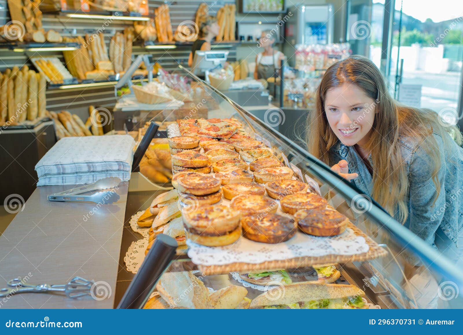 Lady in Bakery Looking in Counter Stock Image - Image of caucasian ...