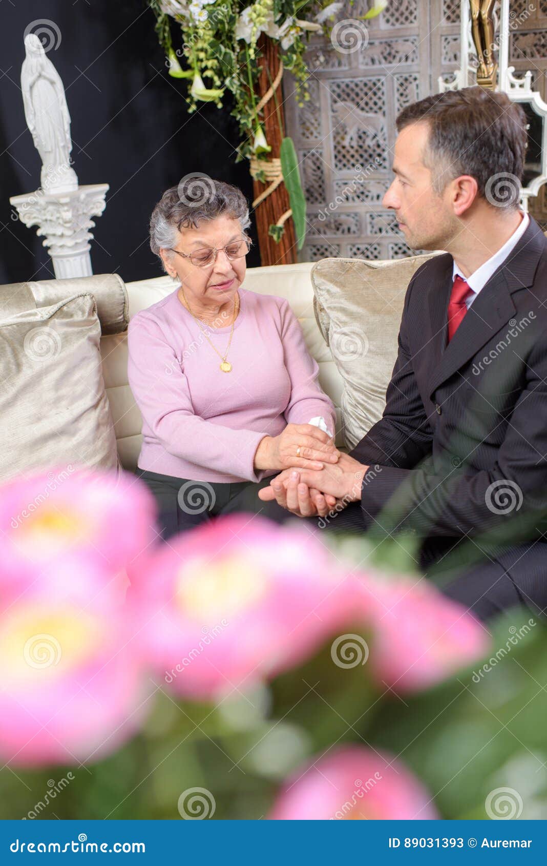Lady Being Comforted in Chapel Rest Stock Image - Image of grief, male ...