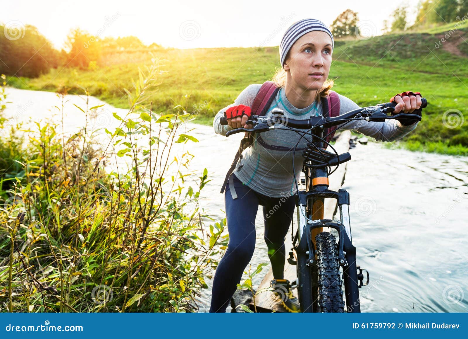 Lady with bicycle stock photo. Image of herb, countryside - 61759792
