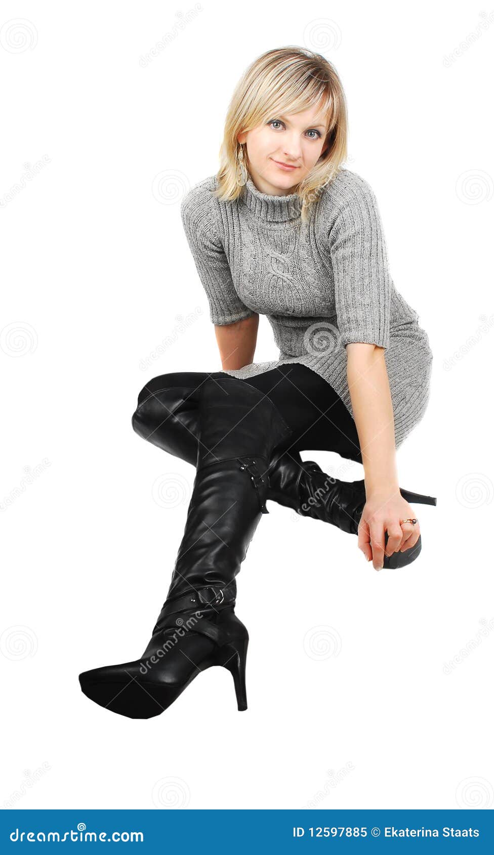 Lady in black boots. stock image. Image of beauty, body - 12597885