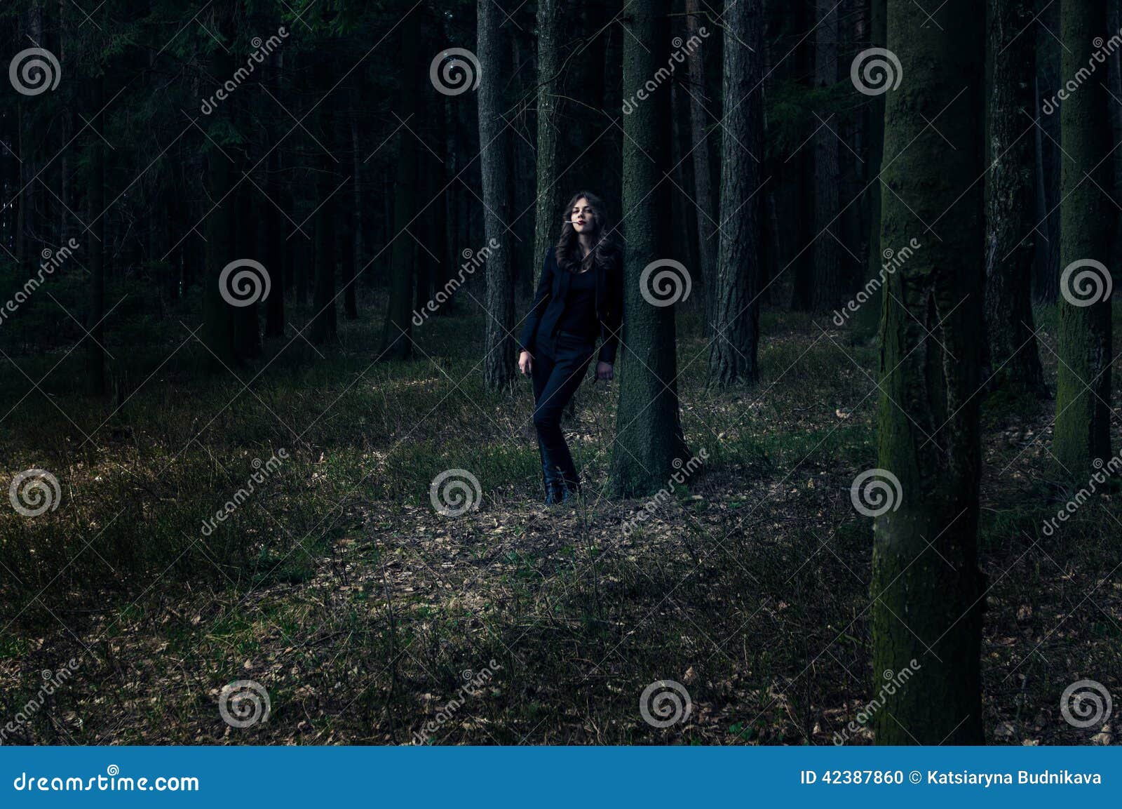 Lady in Black in the Forest Stock Photo - Image of forest, detail: 42387860