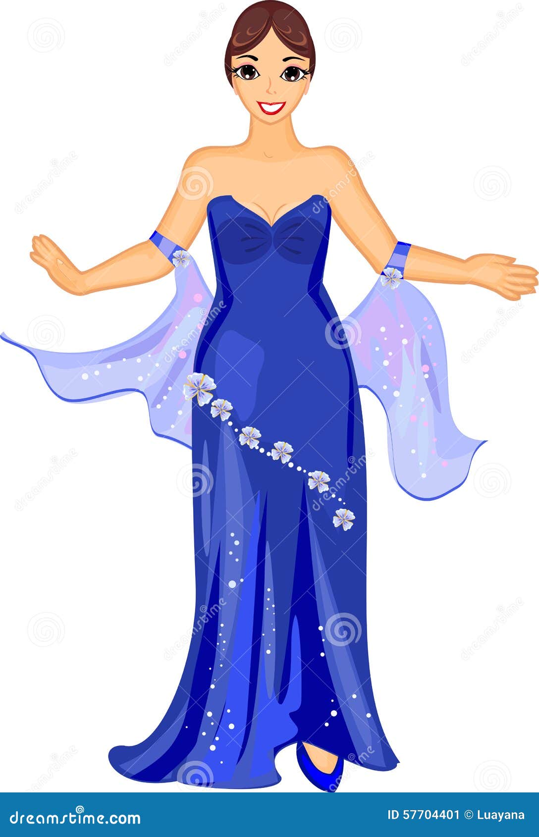 Lady in blue gown stock vector. Illustration of women - 57704401