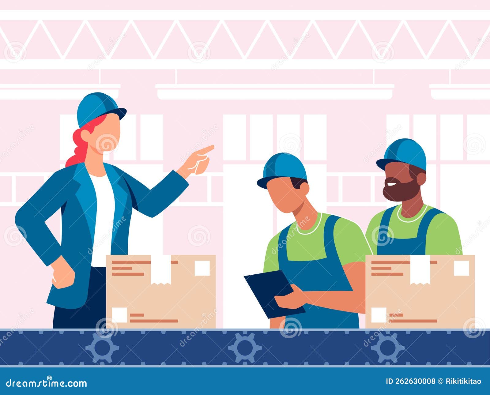 Lady Boss Instructing Workers at Work on Factory Stock Vector ...