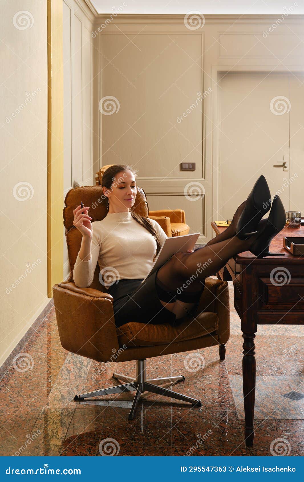 Lady Boss Working without Straining Stock Image - Image of room ...
