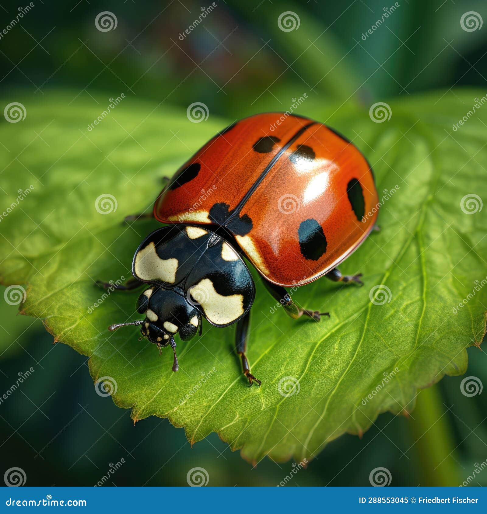 A Lady Bug Sitting on Top of a Green Leaf. Stock Image - Image of ...
