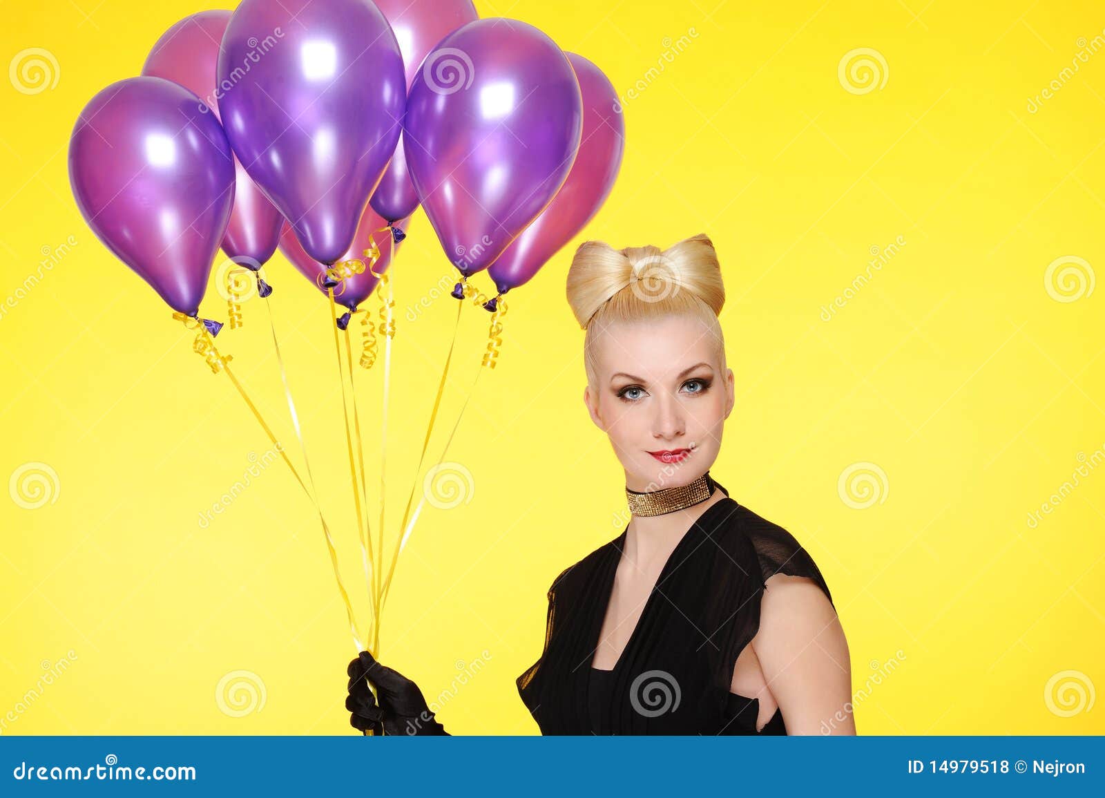 Lady with a Bunch of Purple Balloons Stock Photo - Image of holding ...