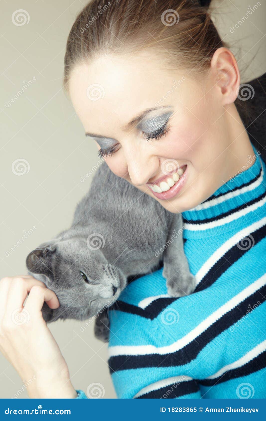 Lady and cat stock image. Image of kitty, indoors, female - 18283865