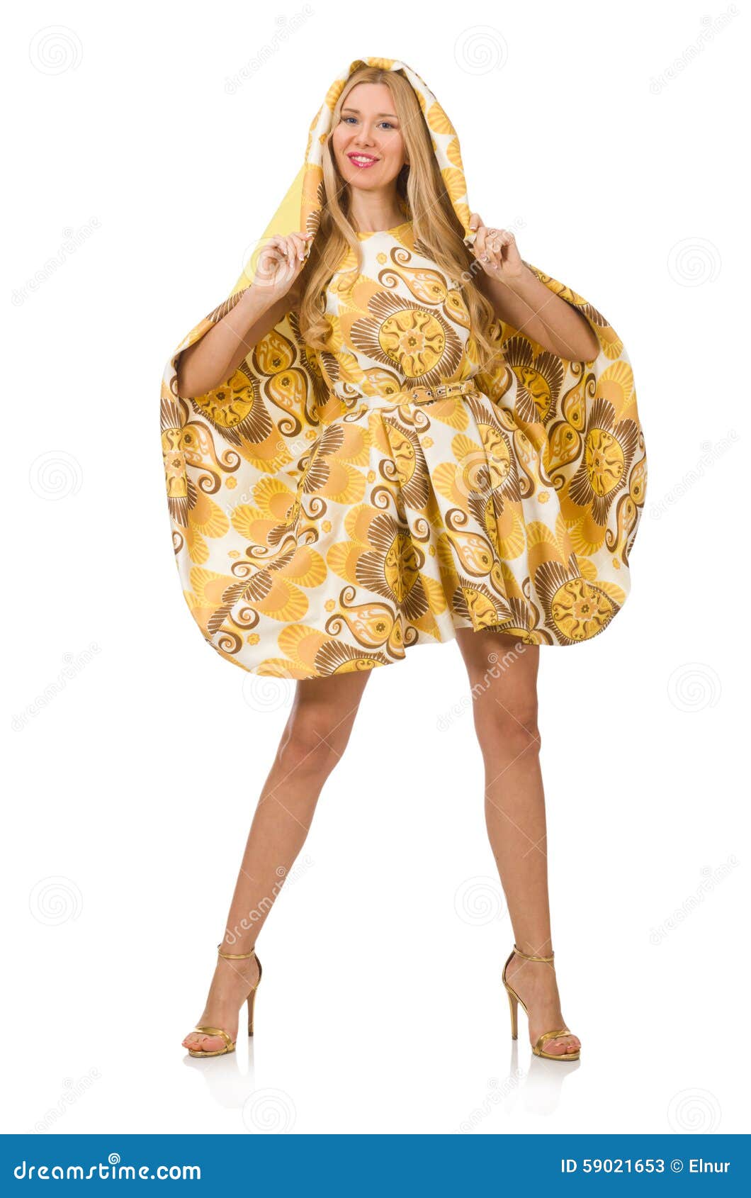 Lady in Charming Yellow Dress Isolated on White Stock Image - Image of ...