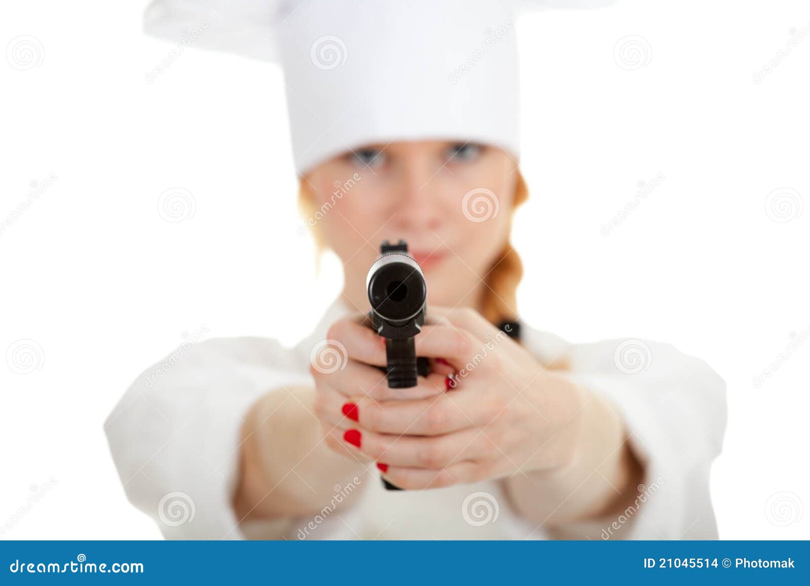Lady chef with gun stock photo. Image of adult, killer - 21045514