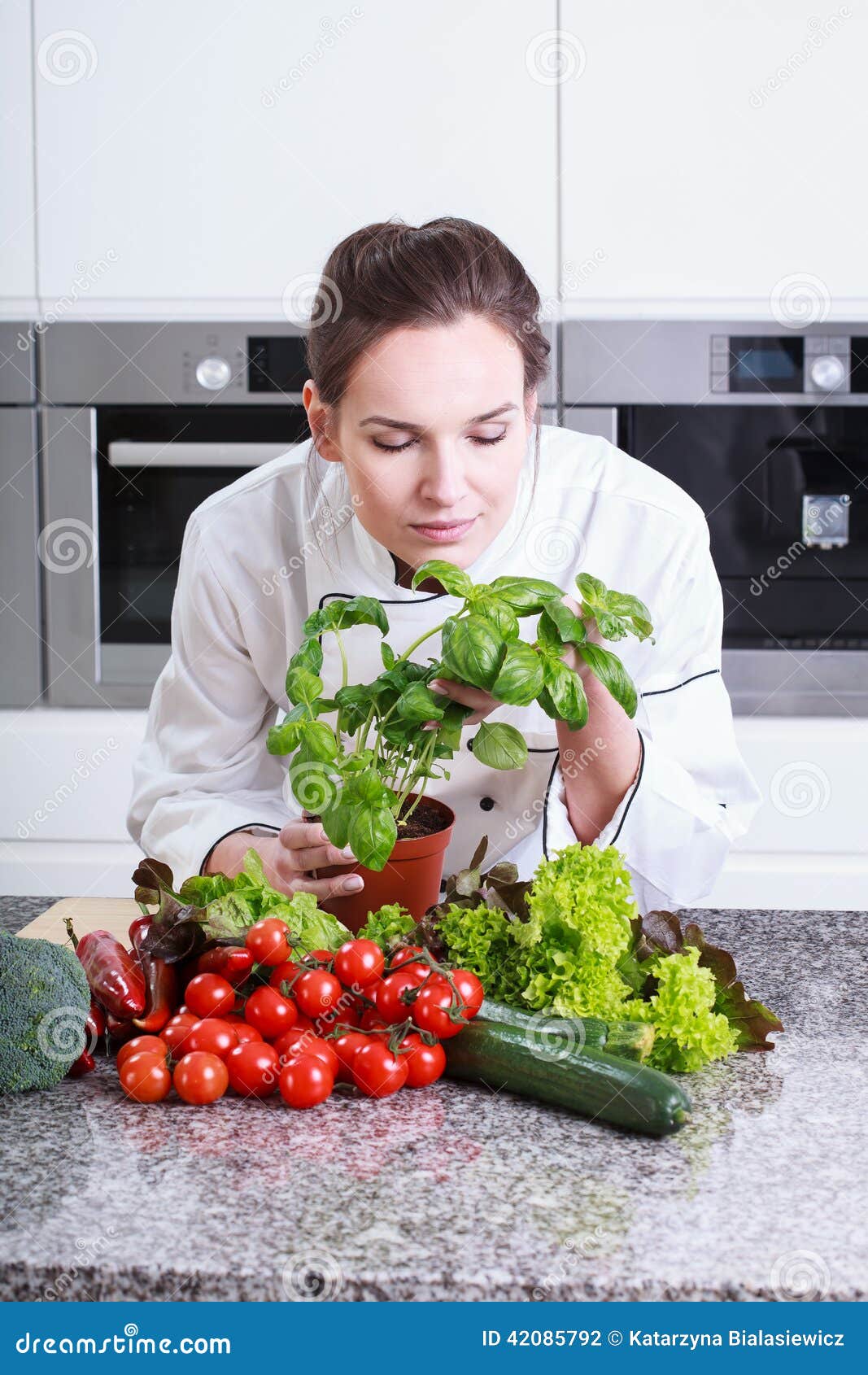 Lady Chef Smelling Herbal Spices Stock Photo - Image of herbal ...