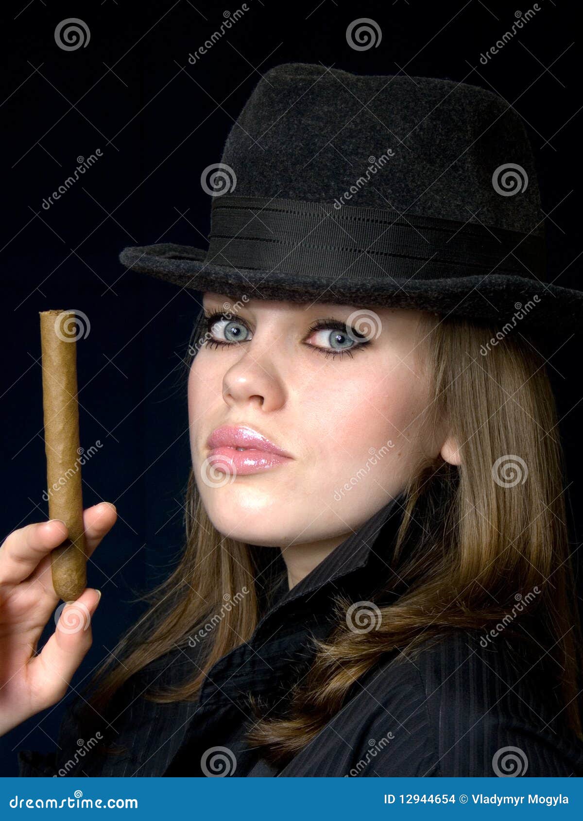 Lady and cigar stock photo. Image of black, pearl, great - 12944654