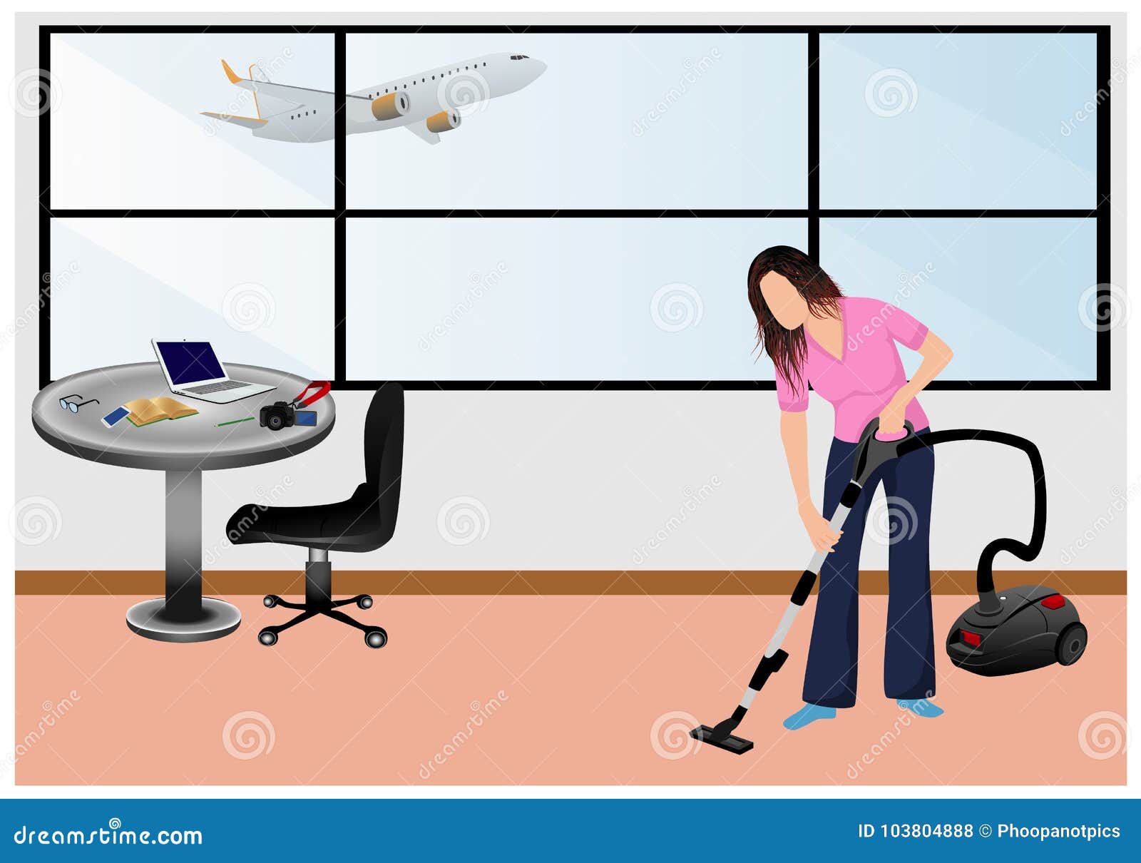 The lady clean the room stock vector. Illustration of machine - 103804888